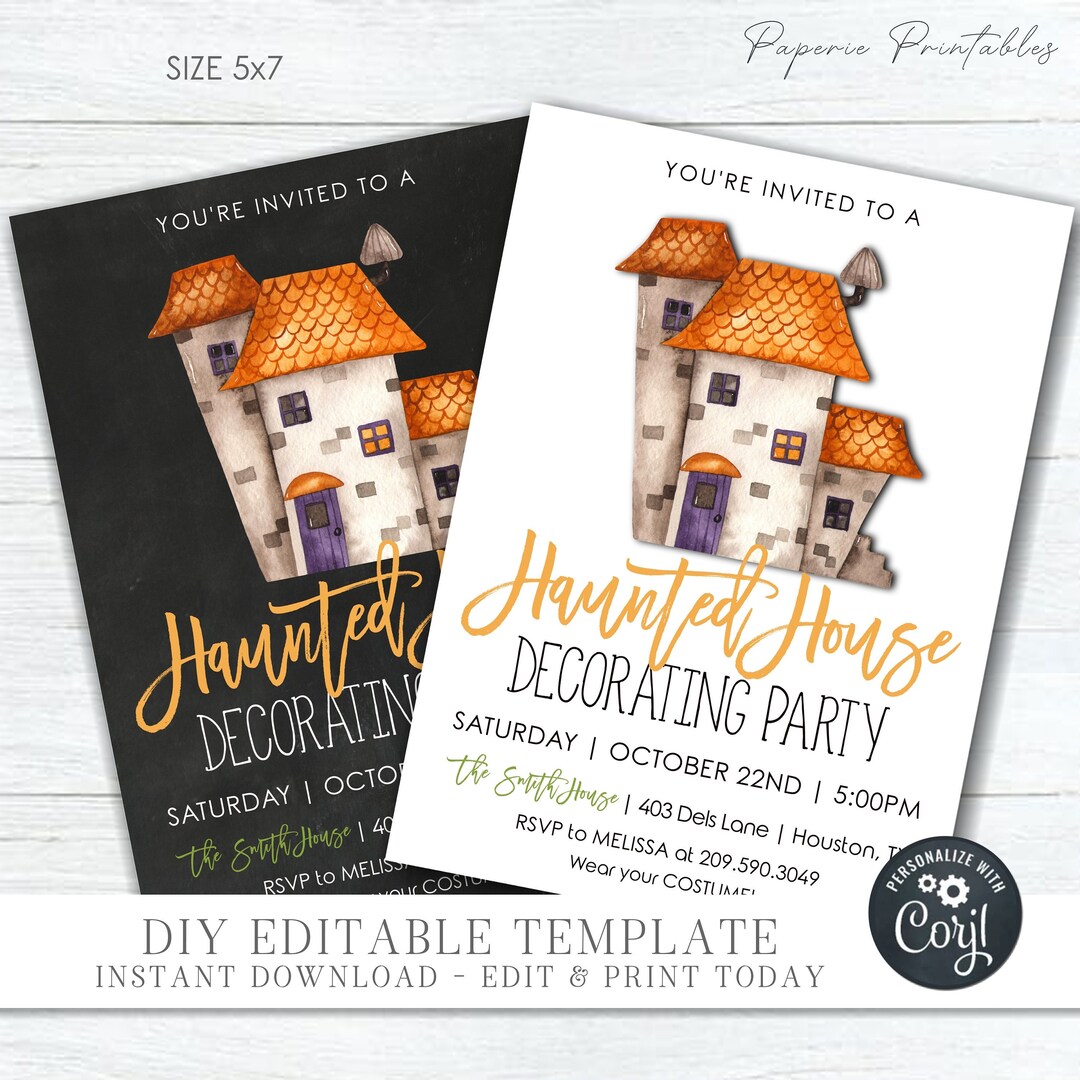 Haunted House Decorating Party Invitation: Editable Halloween Printable ...