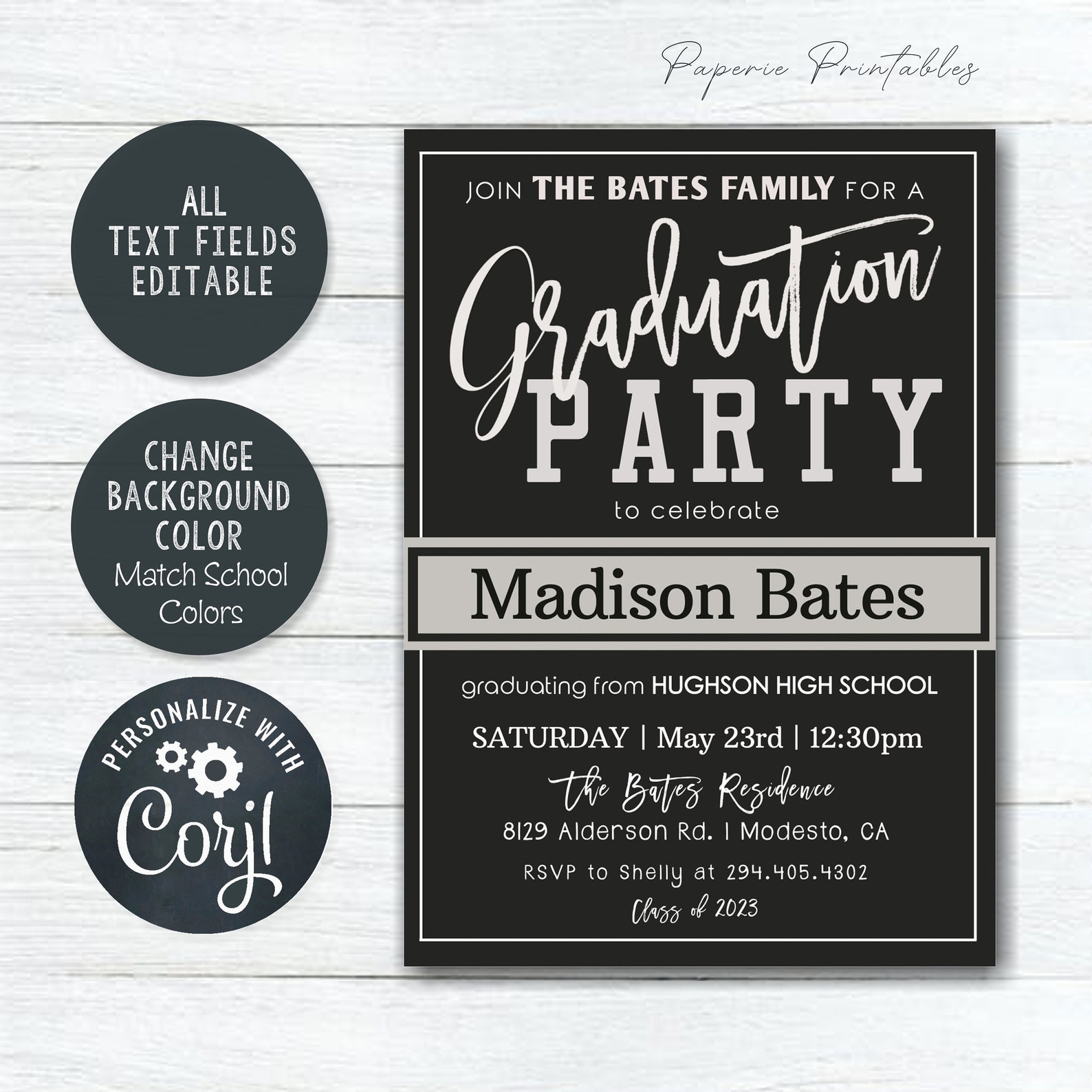 Editable School Colors Graduation Party Invitation (DIY Corjl) #GP53 - Etsy