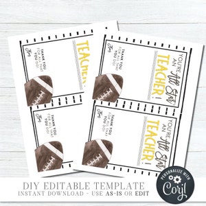 EDITABLE Football Teacher Appreciation Gift Card Holder, All Star ...
