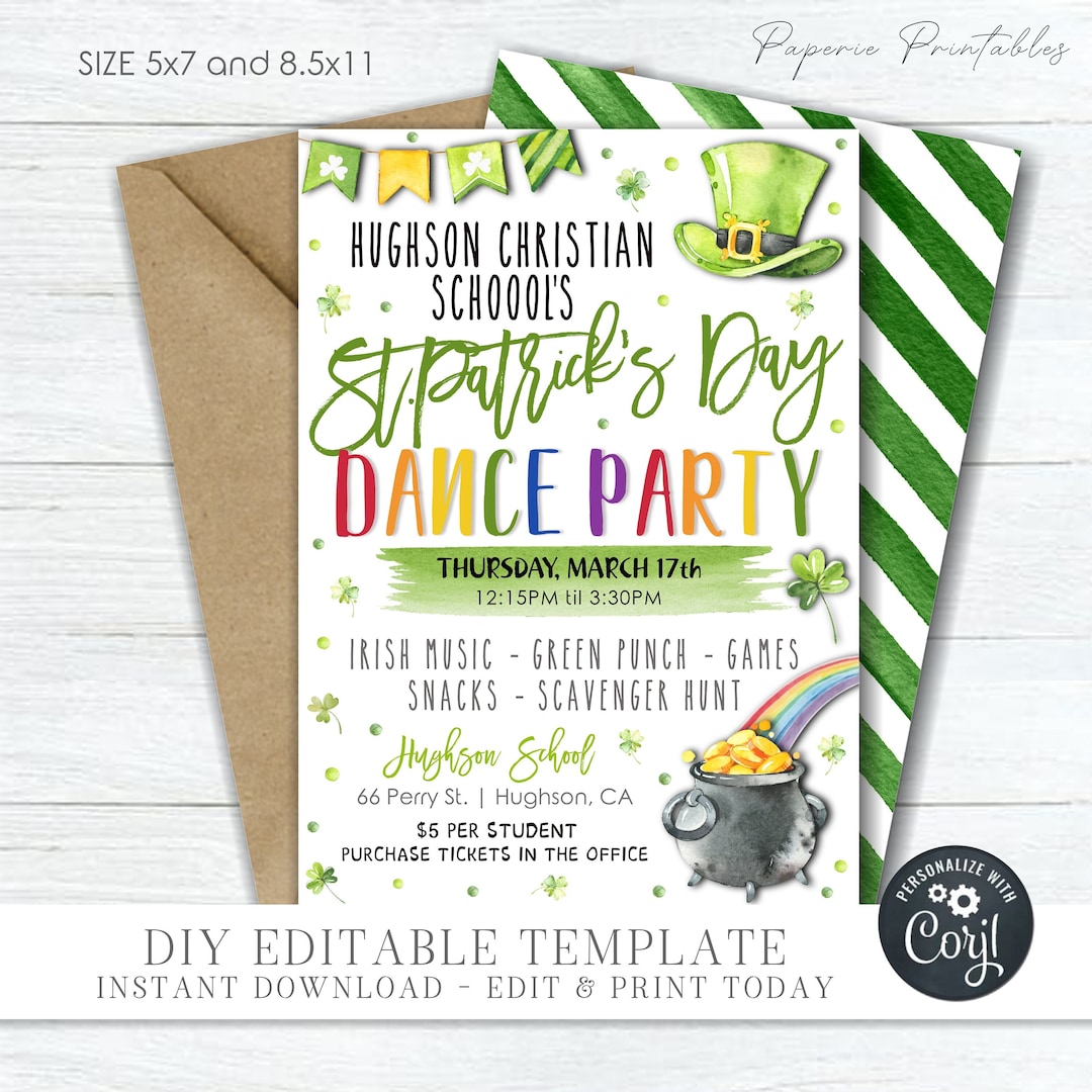 Editable St. Patrick's Day School Dance Flyer (DIY With Corjl) - Etsy