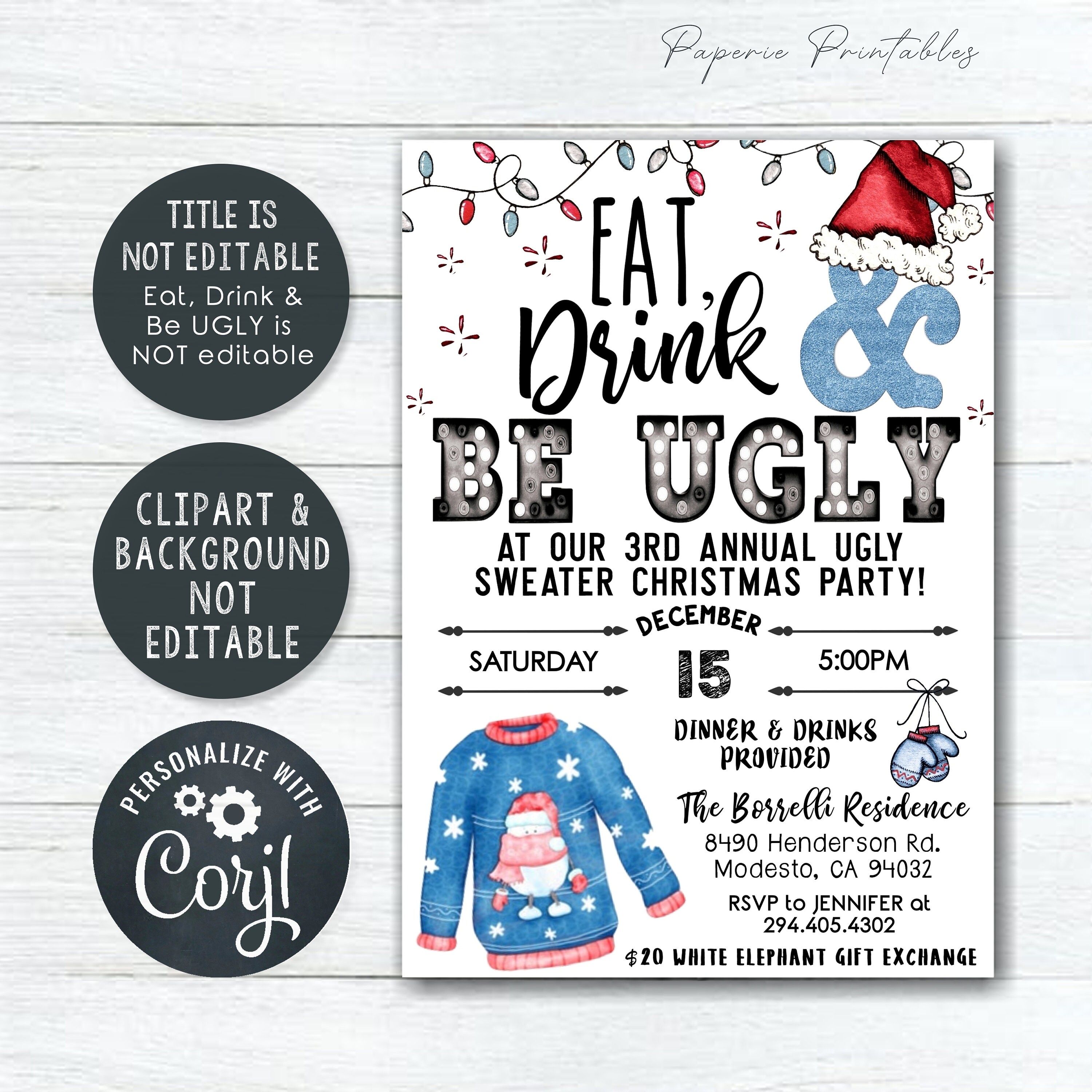 EDITABLE Ugly Sweater Christmas Party Invitation Template | Etsy