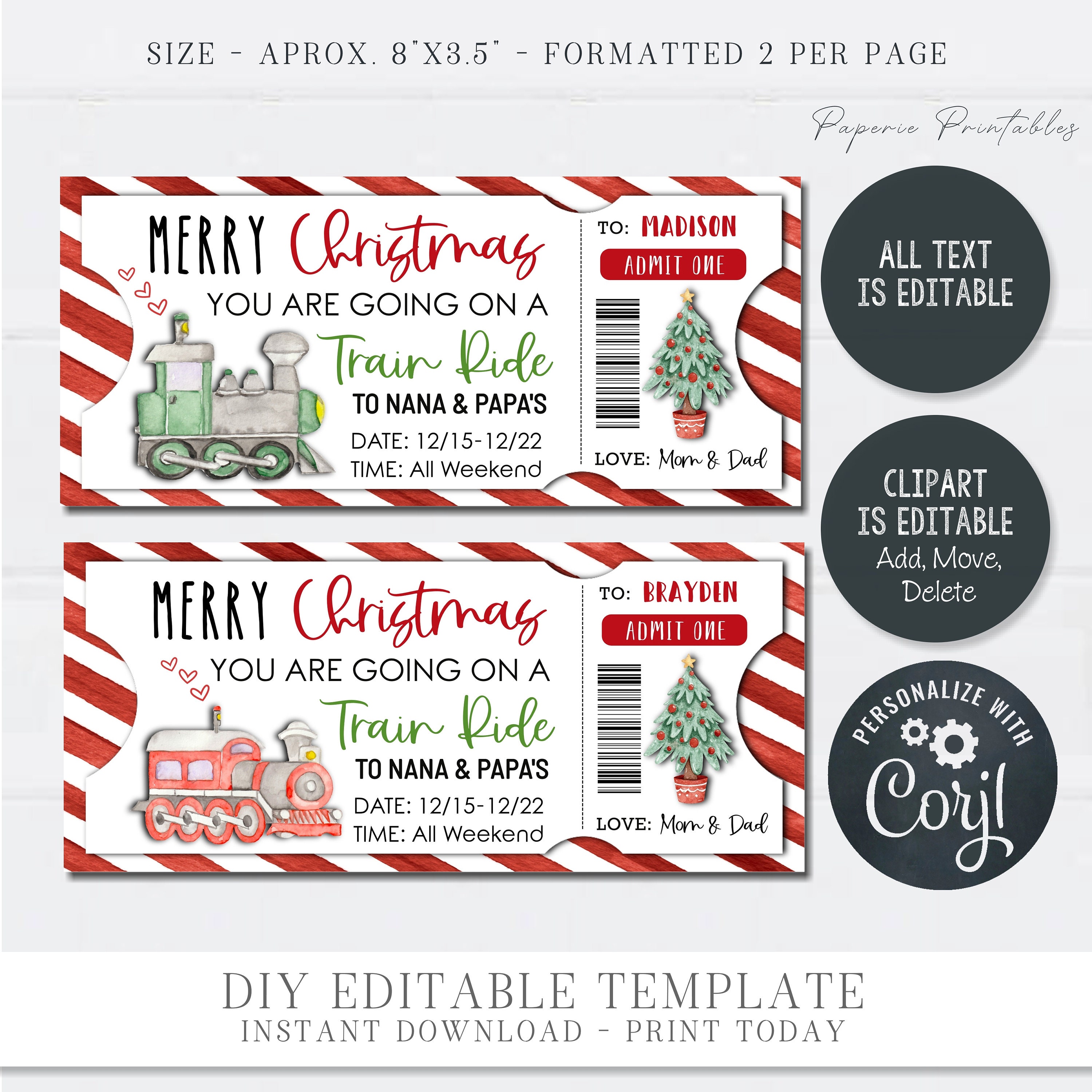 Editable Christmas Train Ride Ticket: Printable Gift Voucher (corjl) - Etsy