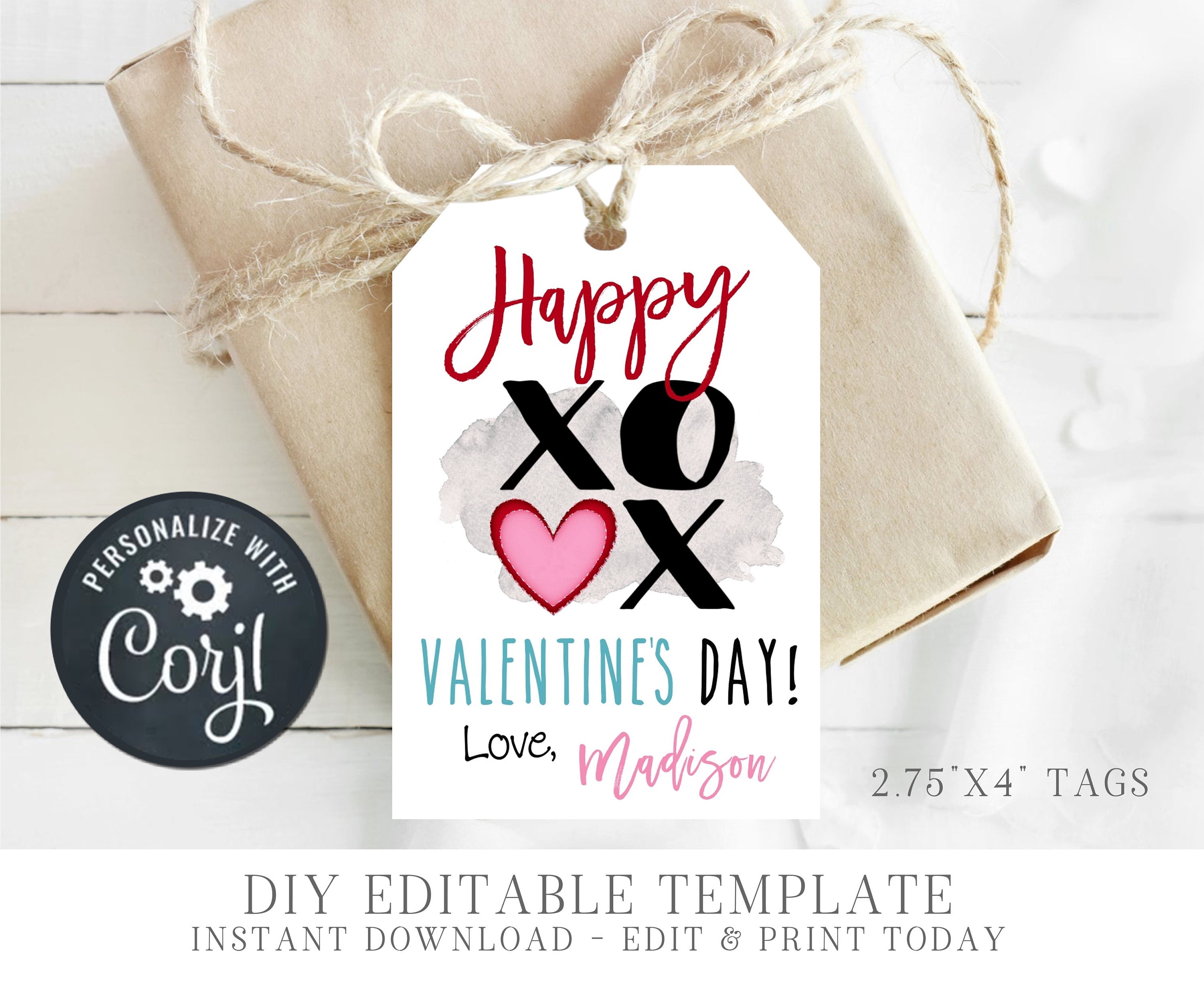Editable Valentine's Day Favor Tags: DIY XOXO Design (digital Download ...