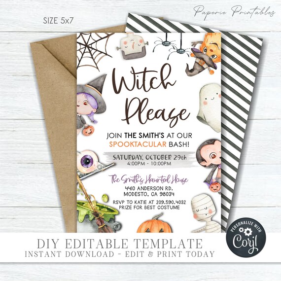 EDITABLE Witch Please Halloween Party Invitation Halloween - Etsy