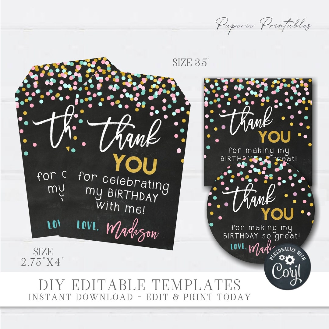 EDITABLE Confetti Birthday Favor Tag, Editable Favor Tag, Girl Birthday ...