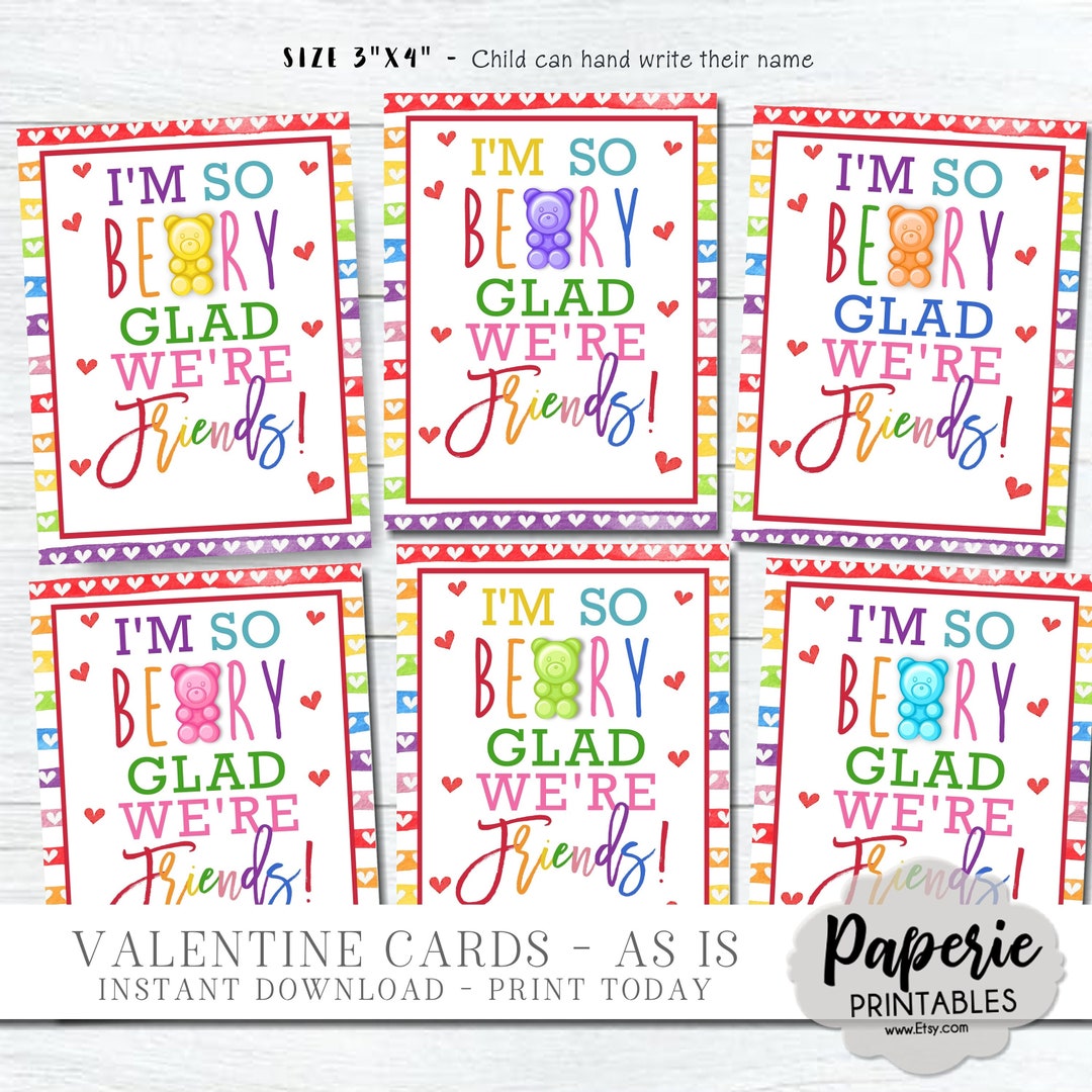 Gummy Bear Valentine's Day Tags: Kids Friendship Cards (digital ...