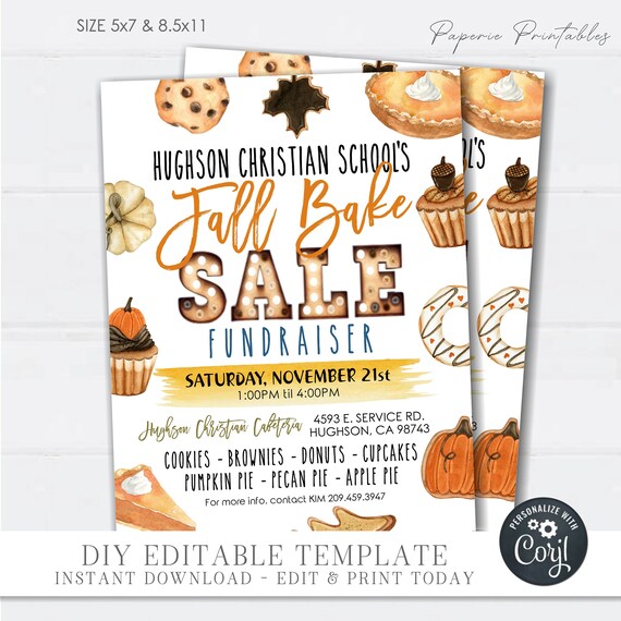 EDITABLE Fall Bake Sale Flyer School Bake Sale Flyer | Etsy