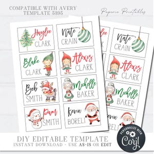 Editable Christmas Name Tag Labels, Name Tags, Holiday Name Tag Labels ...