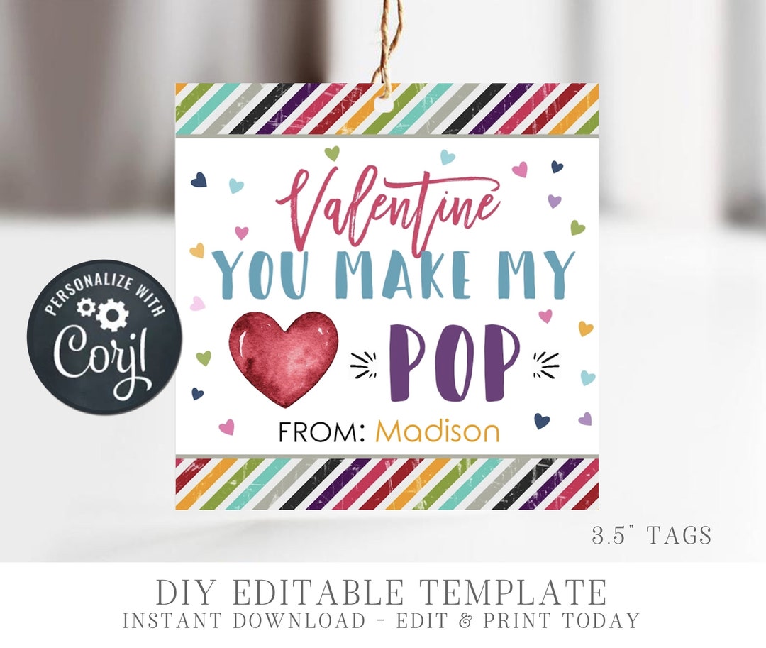 EDITABLE Ring Pop Valentine Tag, Kids Valentine Cards, You Make My ...