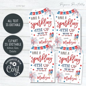 Editable 4th of July Party Favor Tags, 4th of July Tag, Patriotic Party ...