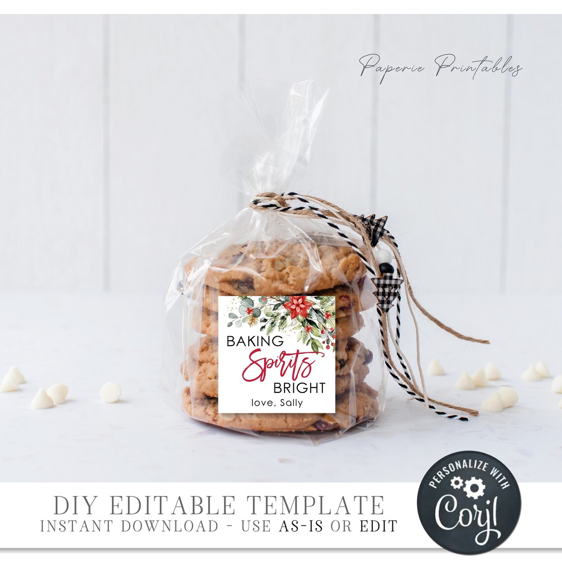 Editable Baking Spirits Bright Tag, Baking Spirits Bright Gift Tag ...