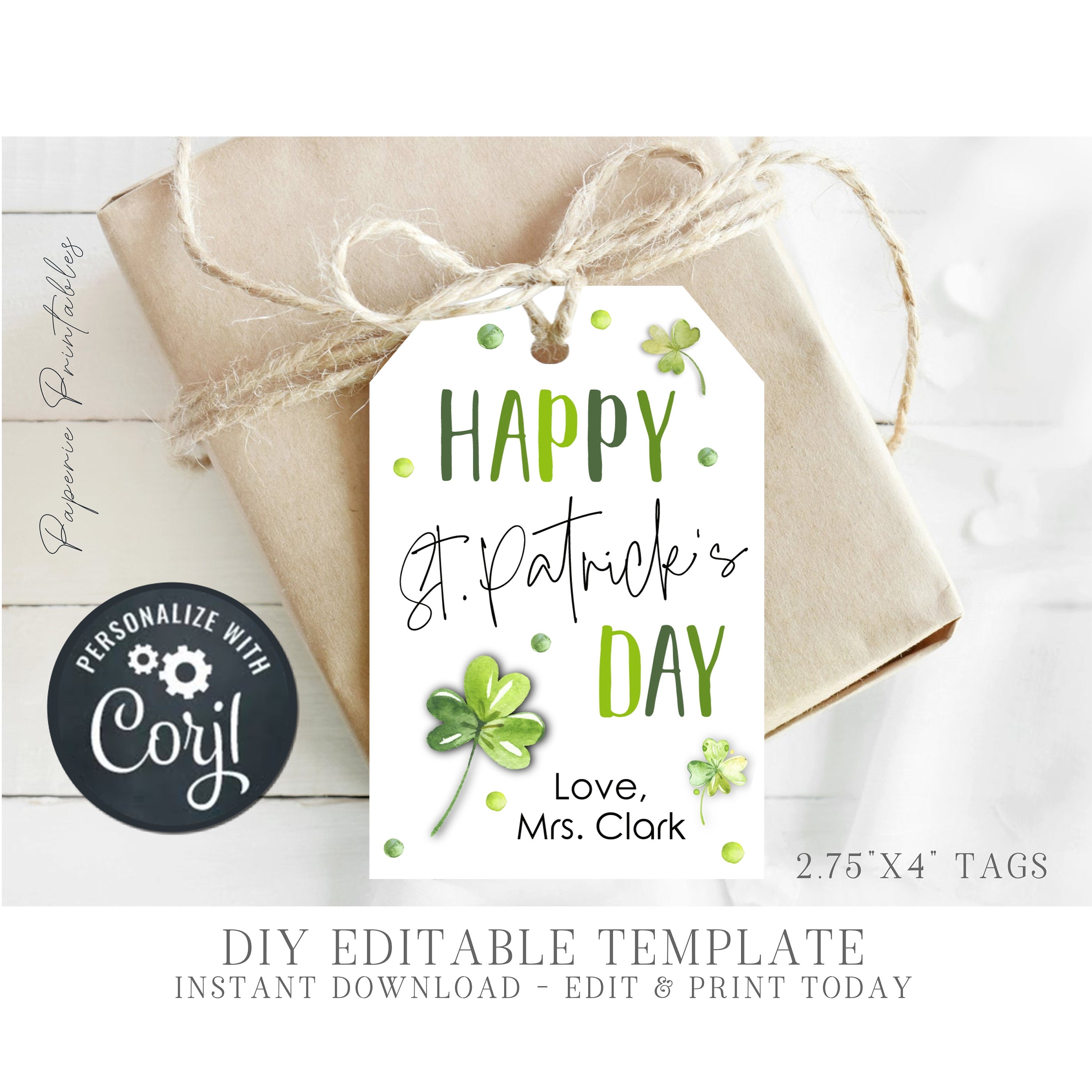 Editable St. Patrick's Day Gift Tag Happy St. | Etsy