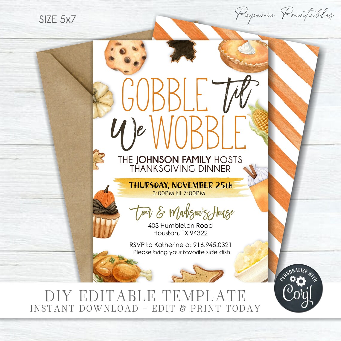 EDITABLE Gobble Til We Wobble Thanksgiving Party Invitation - Etsy