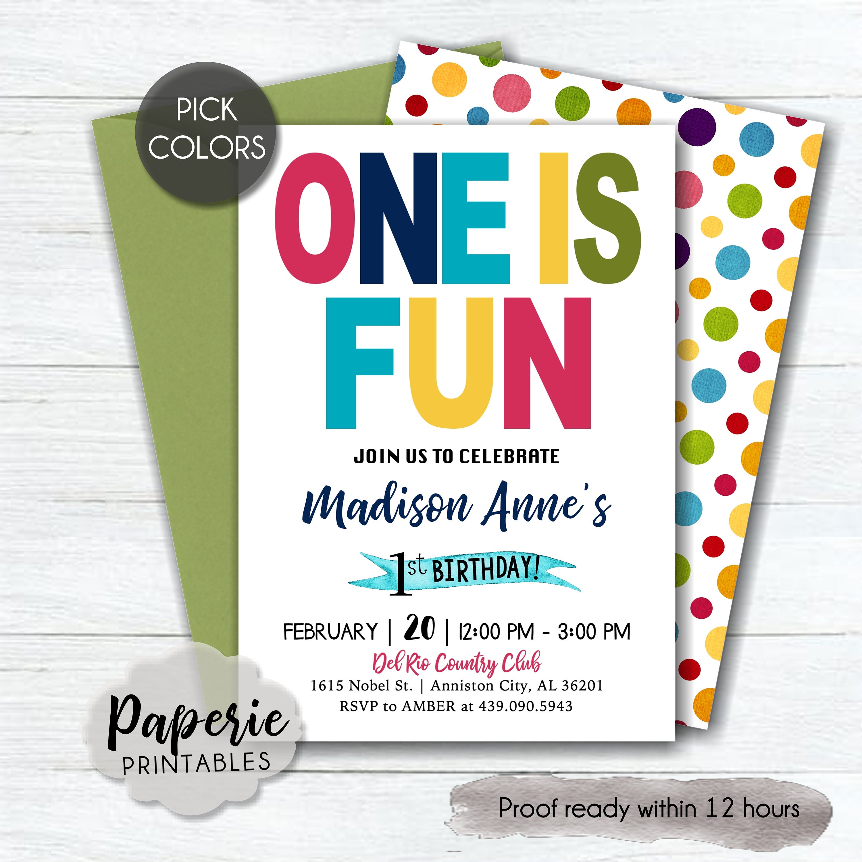 Ombre One is FUN Birthday Party Invitation 1st Birthday | Etsy