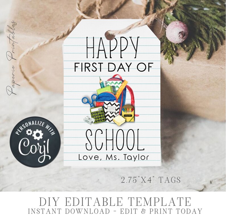 EDITABLE First Day of School Printable Tag Back to School | Etsy