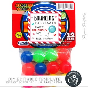 Editable Kids Valentine Cards: Bouncing Ball Design (DIY Corjl) - Etsy