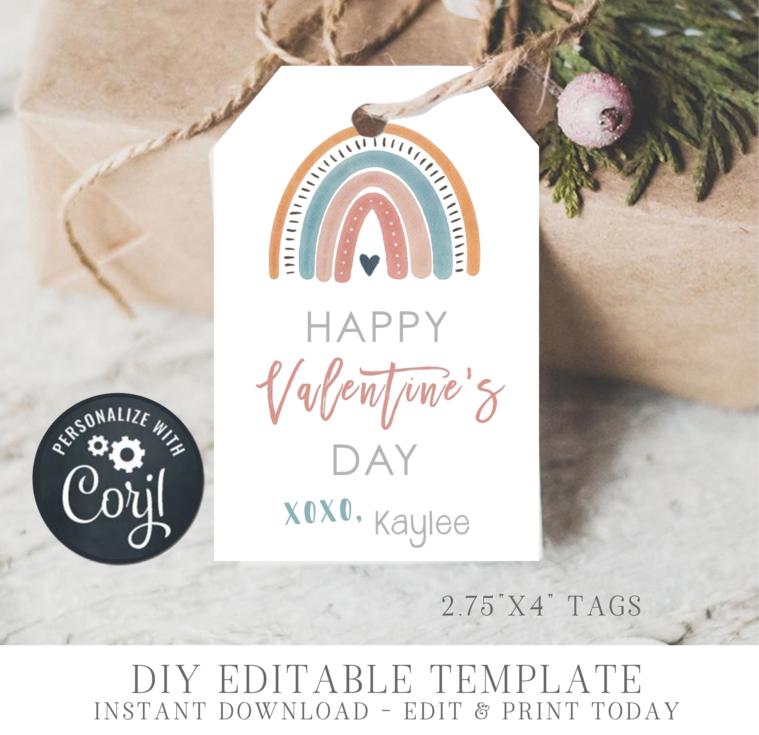 EDITABLE Valentine's Day Treat Tags Rainbow Valentine | Etsy
