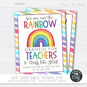 EDITABLE Teacher and Staff Appreciation Sign, Rainbow Thank You for All ...