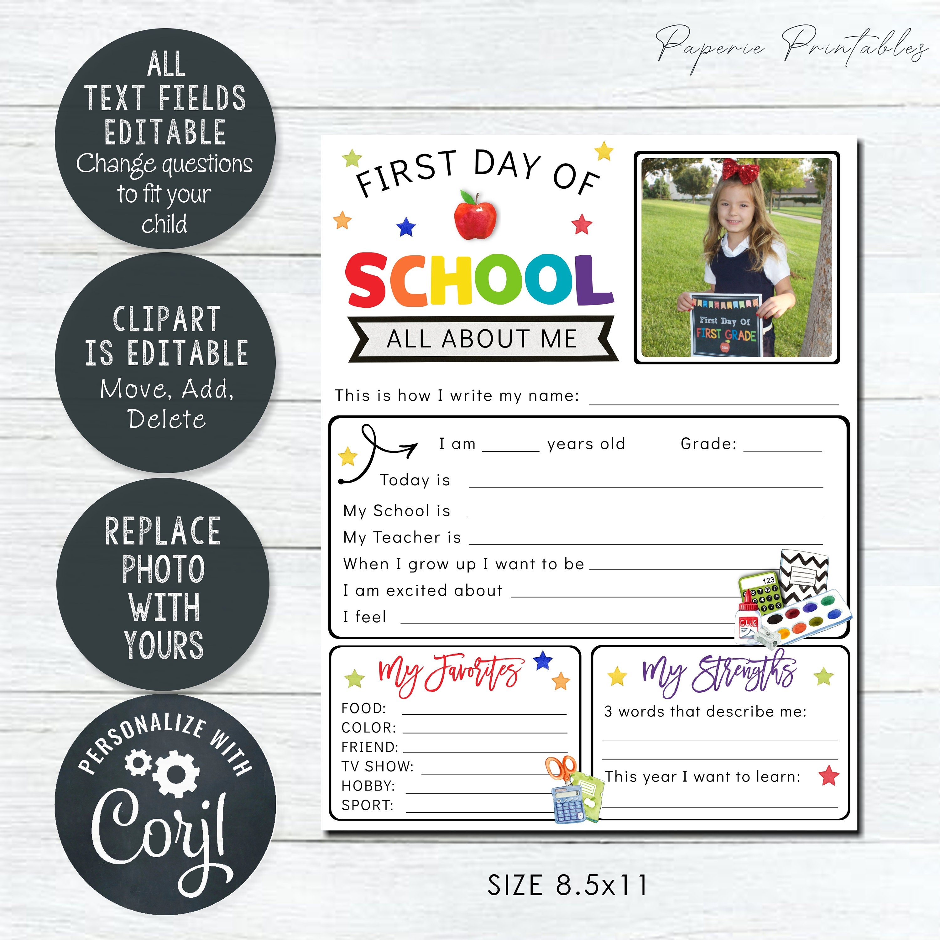 EDITABLE First Day of School Questionnaire First Day of - Etsy