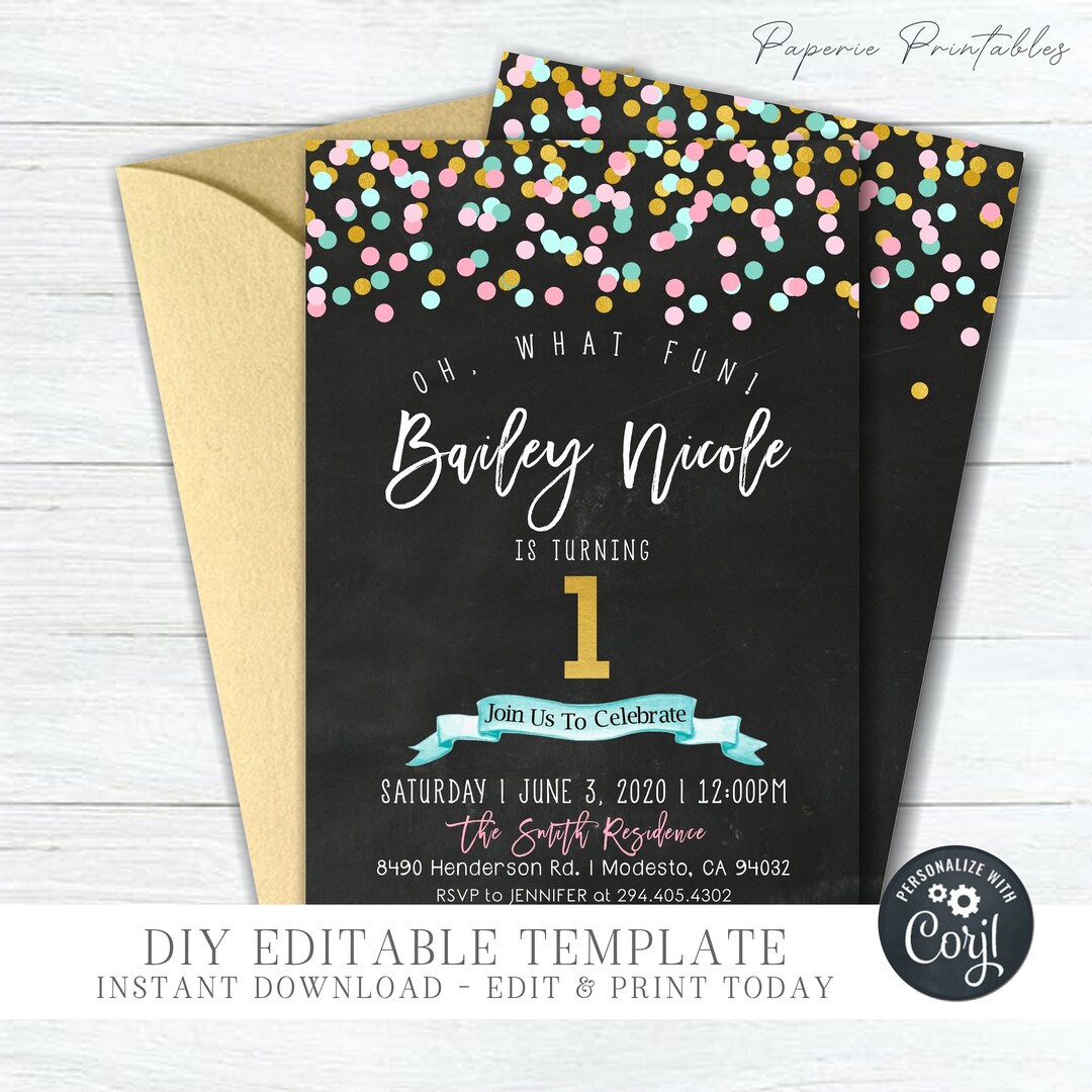 EDITABLE Girl Birthday Party Invitation Template Confetti - Etsy