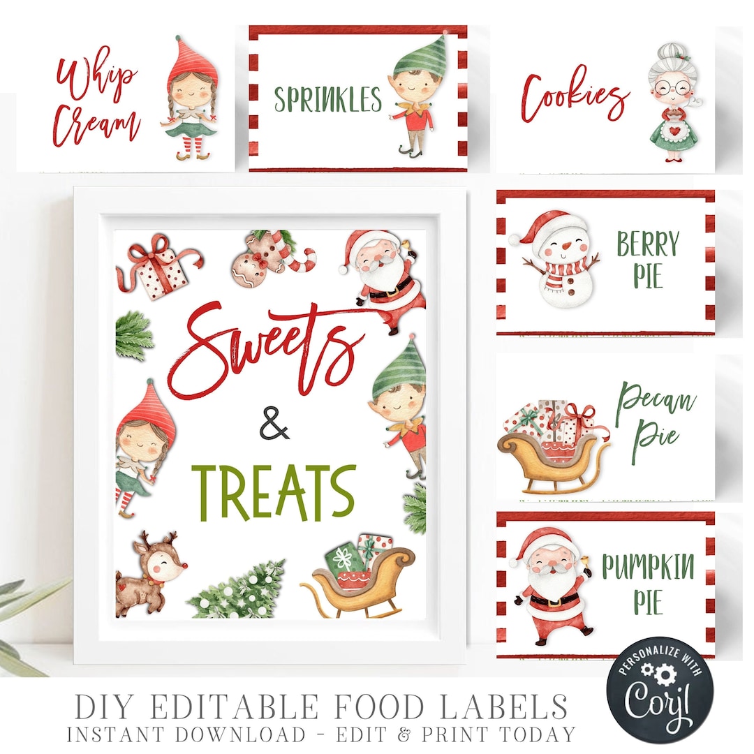 EDITABLE Christmas Party Food Tent Labels - Dessert Table Labels ...