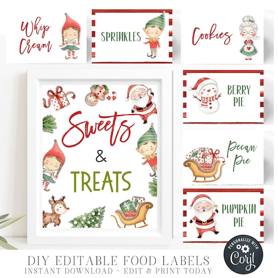 EDITABLE Christmas Party Food Tent Labels Dessert Table | Etsy