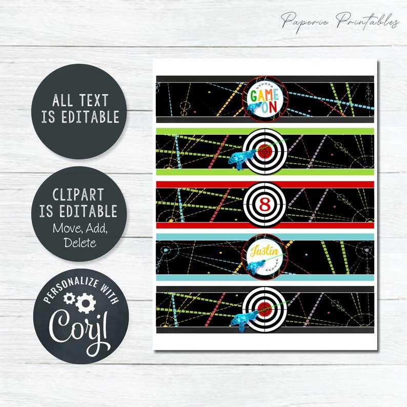Laser Tag Water Bottle Labels: Editable Birthday Party Wraps (DIY ...
