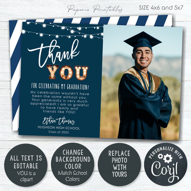 EDITABLE Graduation Thank You Card Color Match School Colors - Etsy