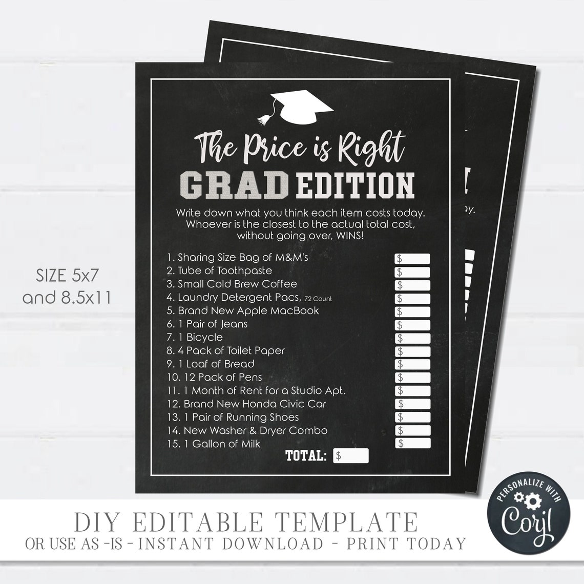 Editable Graduation Party Games Price is Right Graduation - Etsy