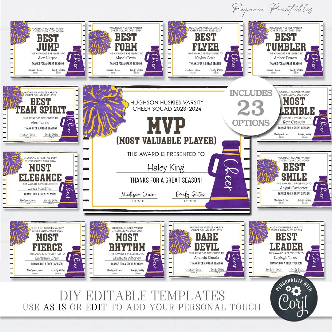 Editable Cheerleading Awards, End of Season Award, Cheer Team Party ...