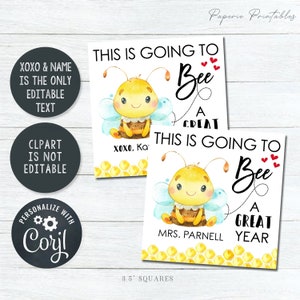 EDITABLE First Day of School Printable Tag, Bee Printable Gift Tag, Bee ...