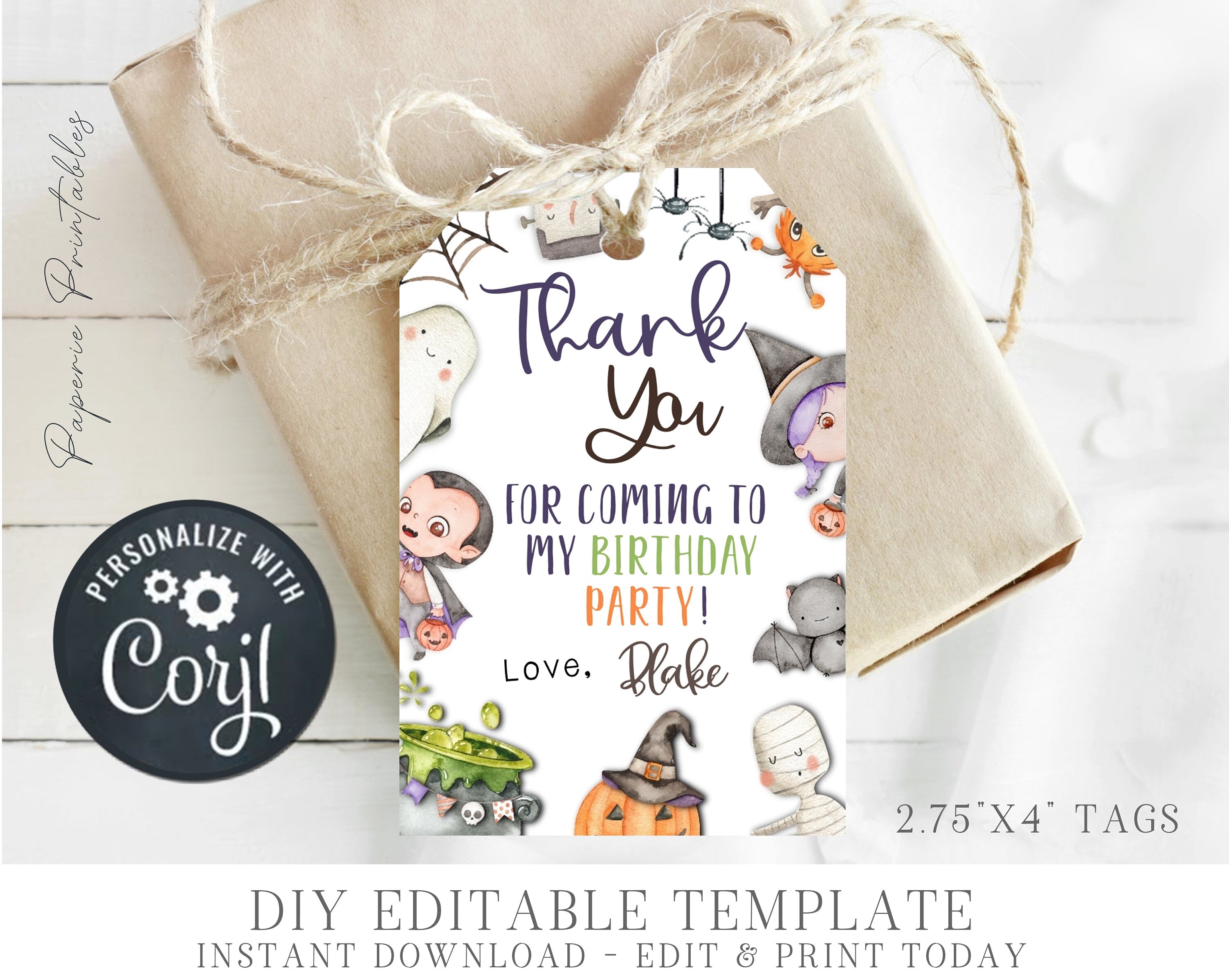 EDITABLE Halloween Favor Tag Halloween Birthday Thank You - Etsy