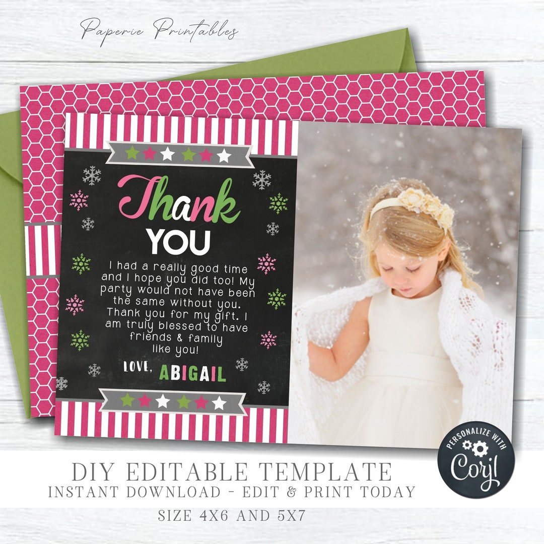 Editable Winter Birthday Thank You Card Template (DIY Corjl) - Etsy UK
