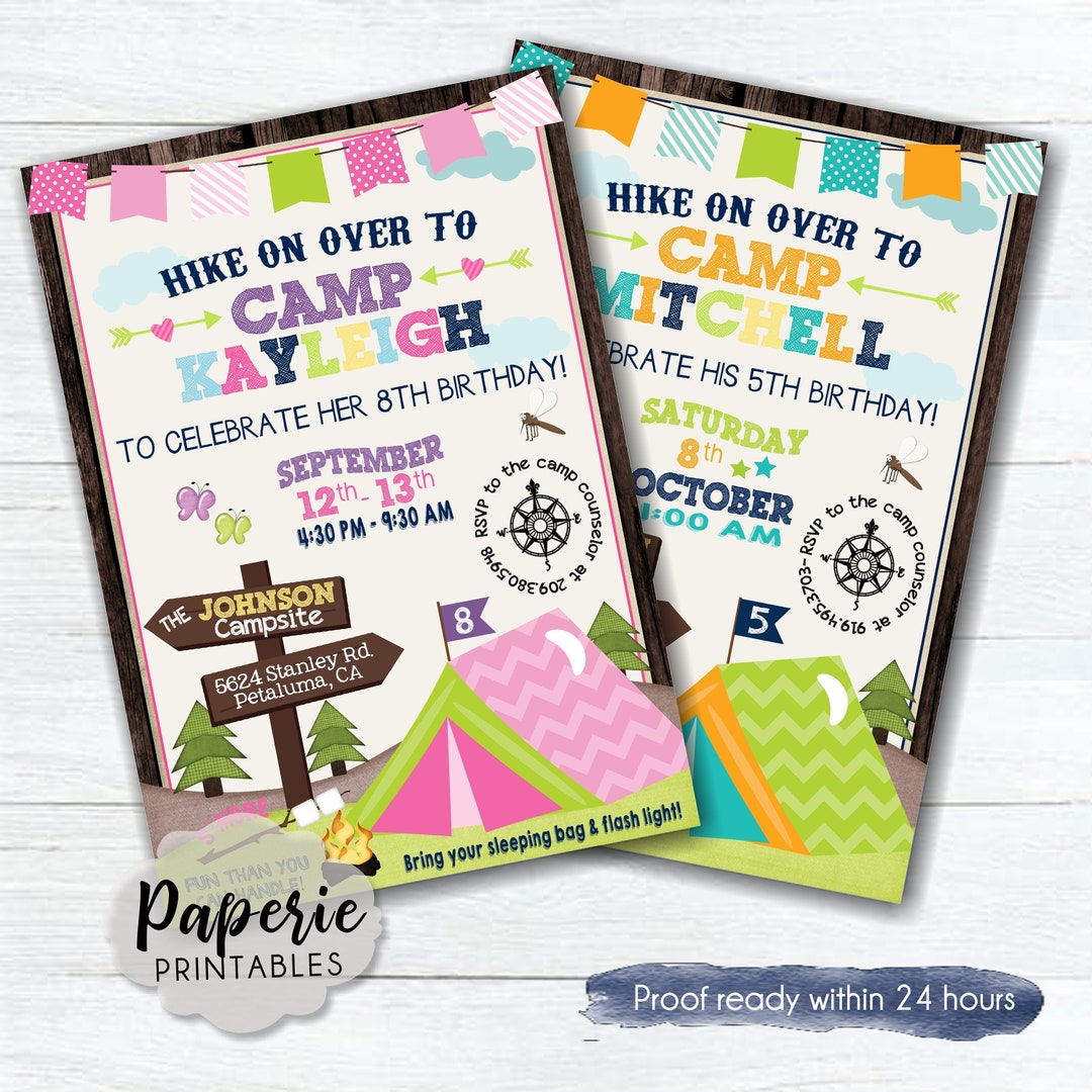Camping Birthday Party Invitation Boy Camp Out Birthday Invitation Girl ...