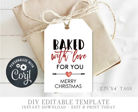 Editable Baked With Love Gift Tags DIY Baked With Love Tags - Etsy