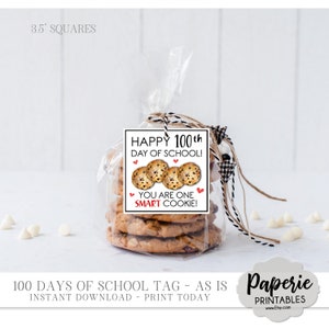 100 Days of School Tag, Happy 100th Day of School Tag, One Smart Cookie ...