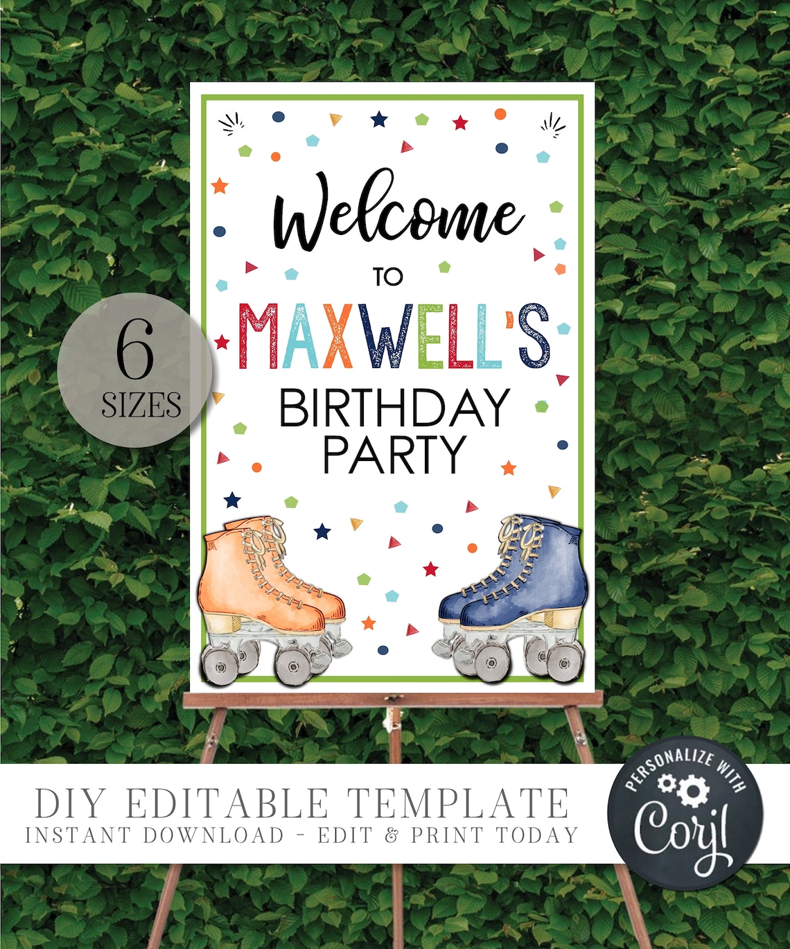 Editable Roller Skating Party Welcome Sign DIY Birthday - Etsy