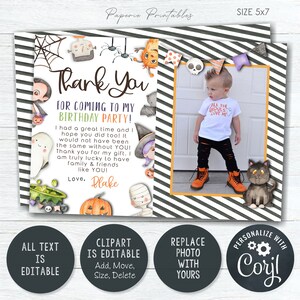 Editable Halloween Birthday Thank You Card (digital Download) #BP129 - Etsy