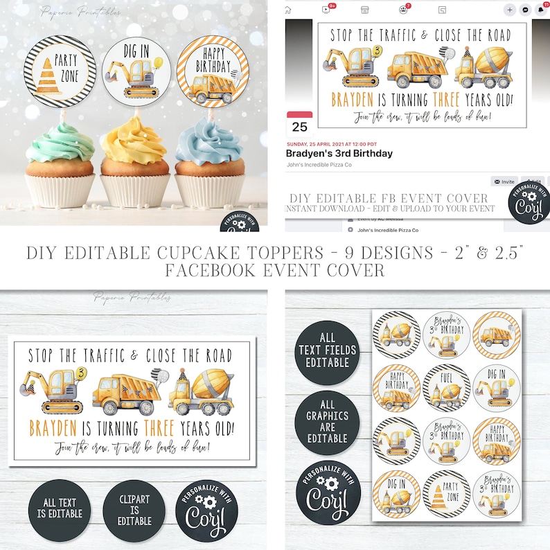 EDITABLE Construction Birthday Bundle DIY Construction Party - Etsy