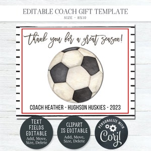 Editable Soccer Coach Gift Printable: Team Appreciation (DIY Corjl) - Etsy