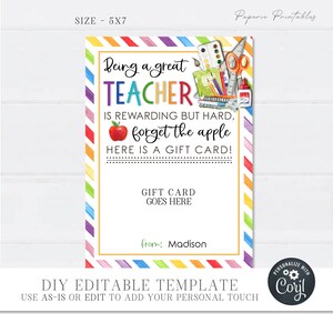 EDITABLE Teacher Appreciation Gift Card Holder, Thank You for ALL That ...