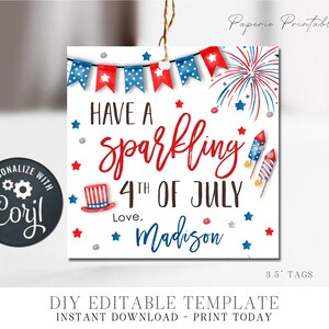 Editable 4th of July Party Favor Tags, 4th of July Tag, Patriotic Party ...