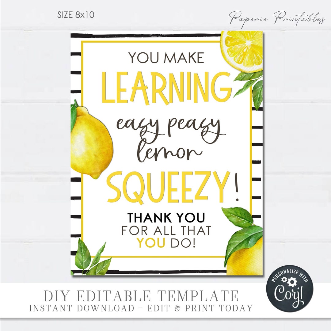 EDITABLE Teacher Appreciation Sign, Lemon Teacher Appreciation Sign ...