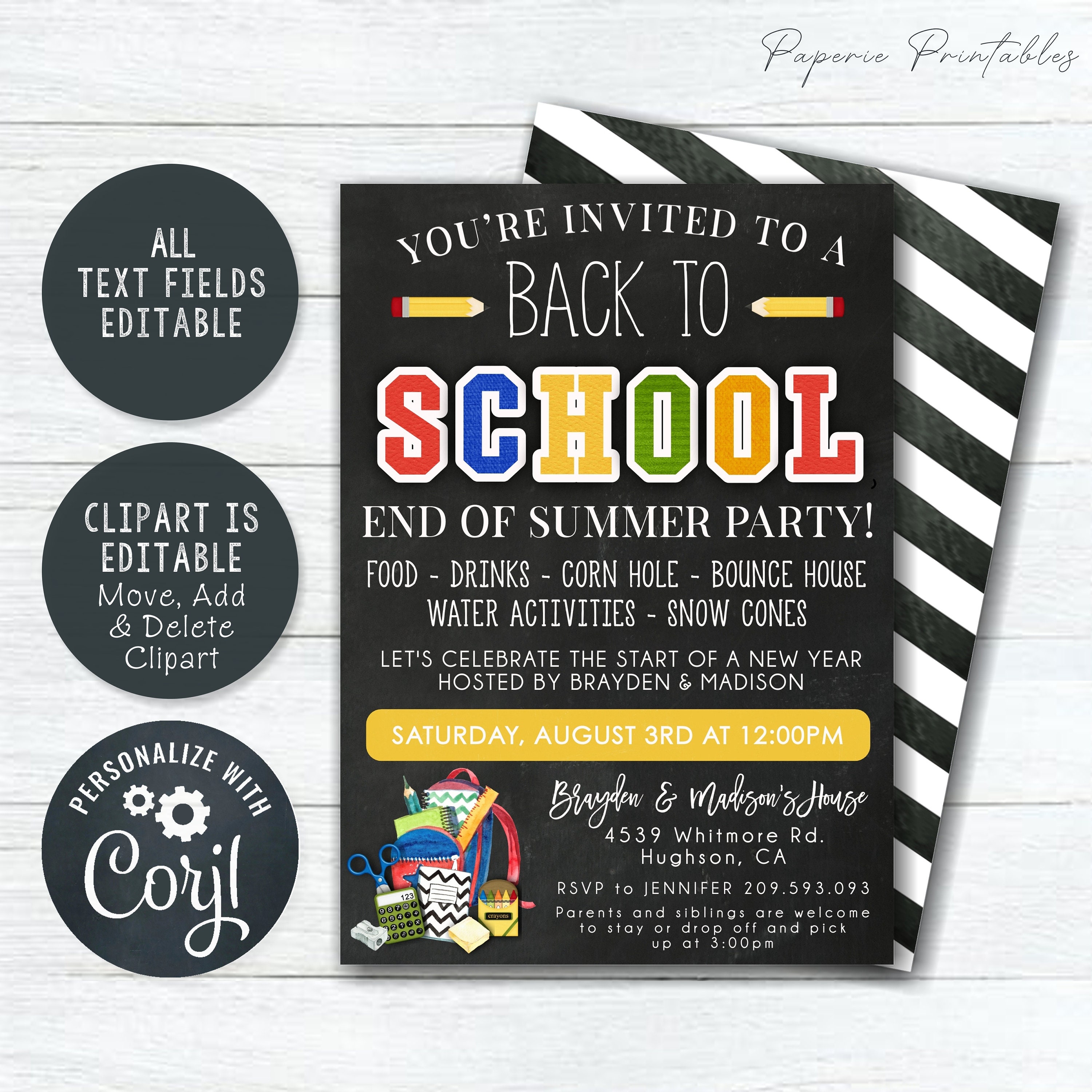 Editable Back to School Party Invitation (DIY With Corjl) - Etsy