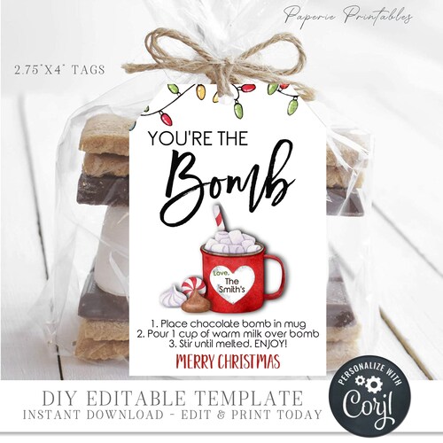 You're the Bomb Christmas Hot Cocoa Bomb Gift Tags Hot - Etsy