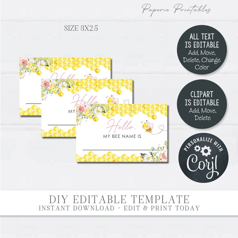Editable Bee Name Game: Birthday Party Activity (DIY Corjl) #BP117 - Etsy