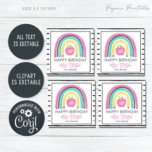 EDITABLE Teacher Birthday Tag, Teacher Rainbow Gift Tag, Happy Birthday ...