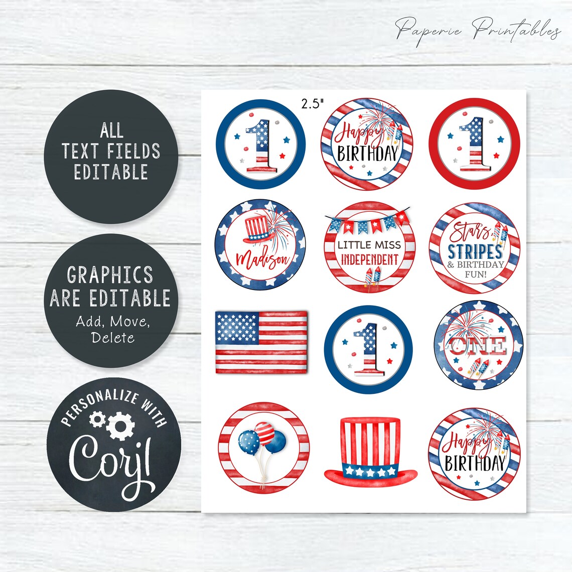 EDITABLE 4th of July Birthday Cupcake Toppers 4th of July - Etsy