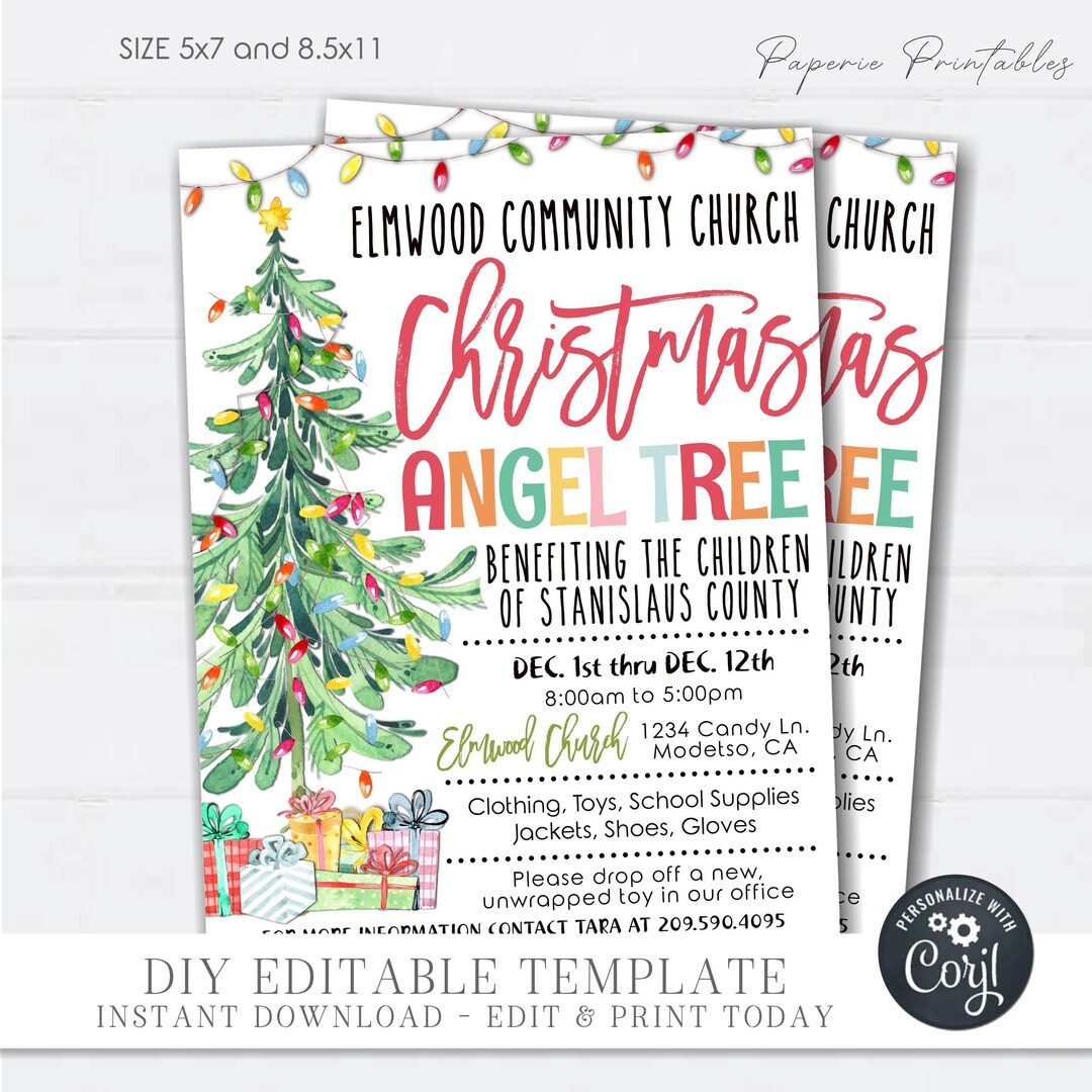 Editable Christmas Angel Tree Flyer: DIY Fundraiser (5x7 & 8.5x11 ...