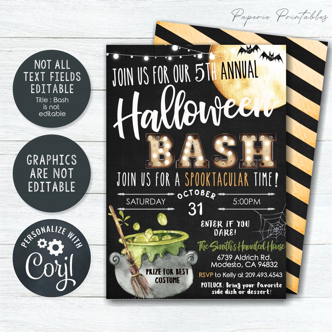 Editable Halloween Party Invitation Template (DIY Corjl) #HP09 - Etsy